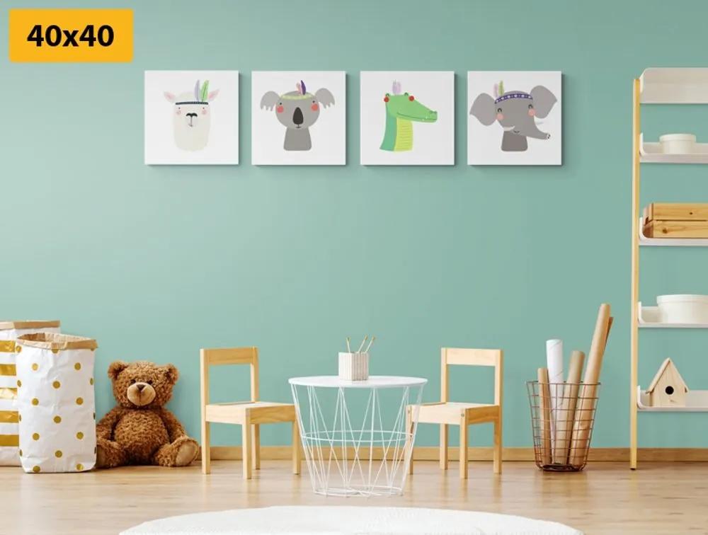 Set obrazů roztomilá zvířátka s pírkem - 4x 60x60 cm