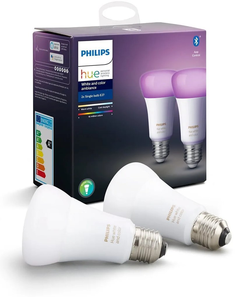 Led žárovka philips hue white and color ambiance 6,5w e27 set 2ks