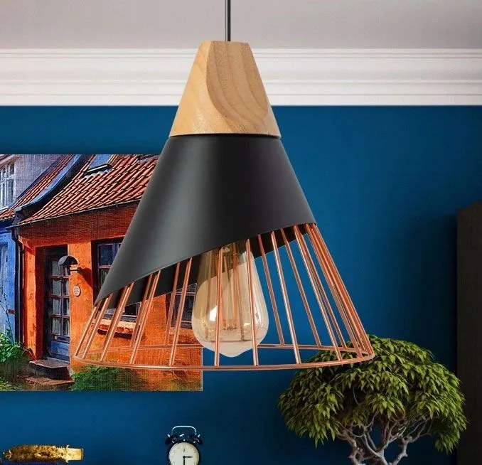 Toolight - Skandidávská závěsná stropní lampa APP225-1CP, černá-hnědá-růžová zlatá, OSW-00892