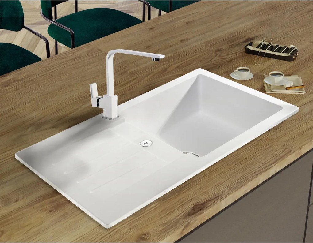Sink Quality Natalie, kuchyňský granitový dřez 770x450x170 mm + chromový sifon, černá skvrnitá-BROCADE, SKQ-NAT.B.1KDO.X