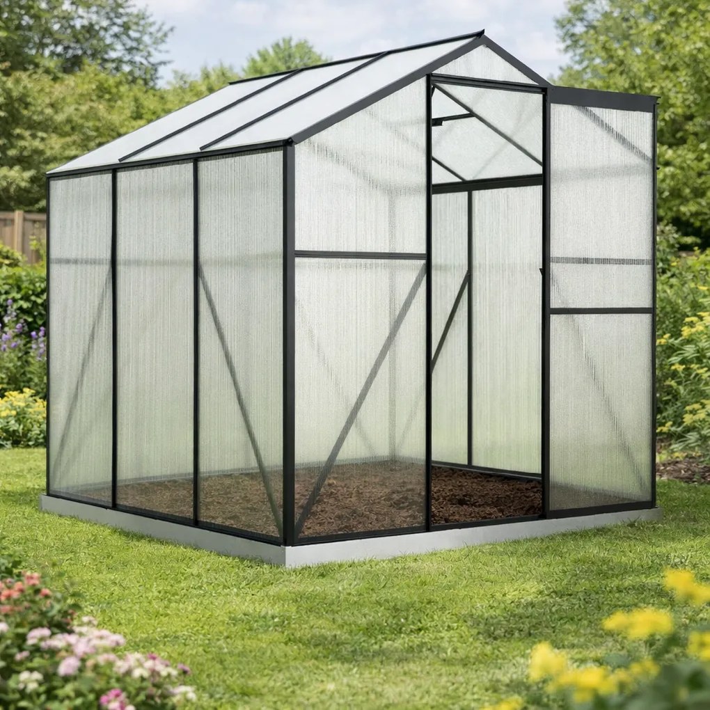 Skleník se základnou BestBerg BBGH-606B / 3,61 m² / 190 × 190 × 194 cm / černá