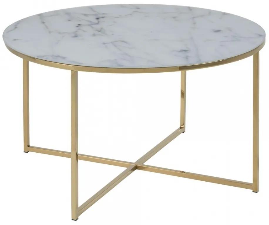 Konferenční stolek Venice 80 cm, sklo, bílá/zlatá