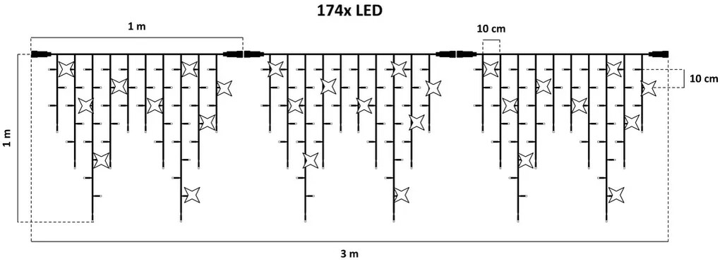 LED rampouchy světelné, FLASH, 3× 0,9 m, ledově bílá, 174 diod, IP67