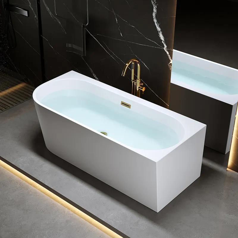 BPS-koupelny Volně stojící rohová akrylátová vana HYD-MER509A pravá 140x75 bílá, odtokový komplet zlatý