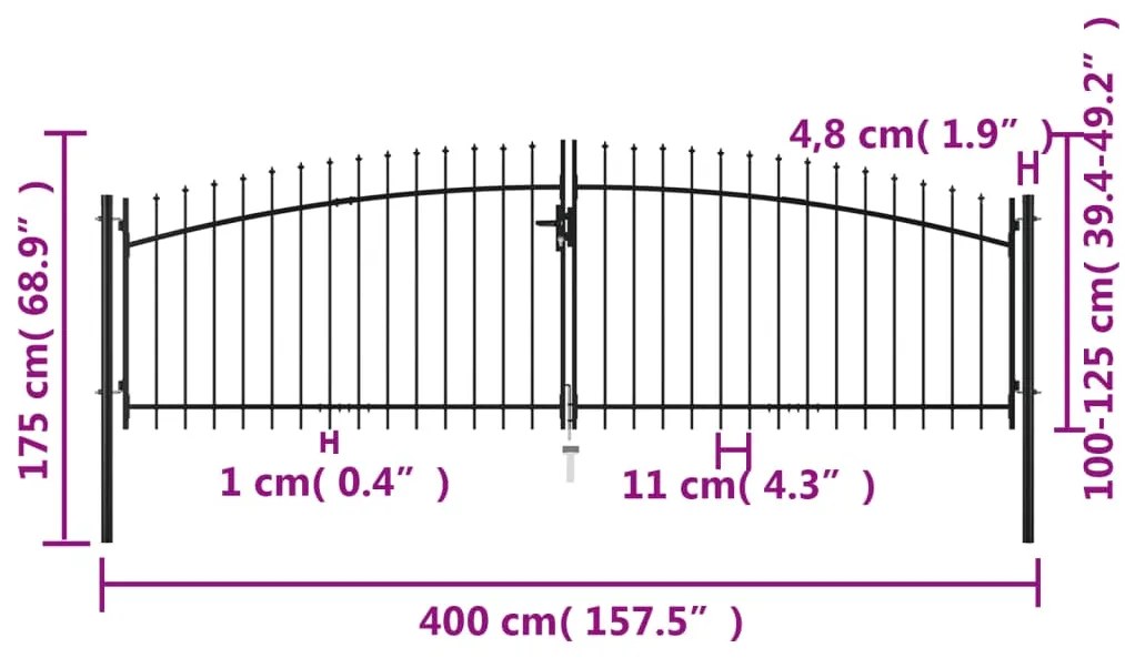 vidaXL Marketos Dvoukřídlé plotové brány Woerden s kopím nahoře 400 x 174,5 cm