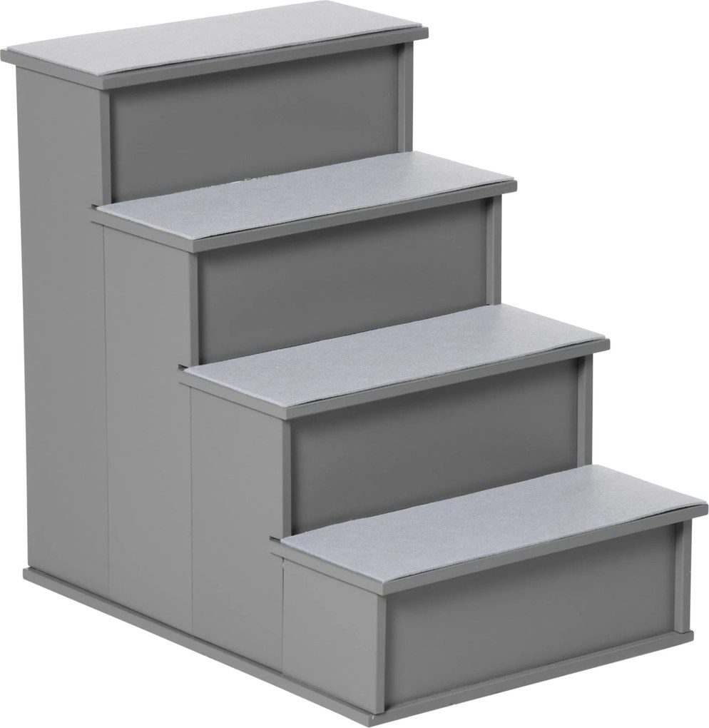 PawHut Pet Stairs - 4-stupňové schody pro psy a kočky s protiskluzovou podložkou, pomocná žebřík pro auto, postel a pohovku, šedé 40 x 59 x 54,2 cm |
