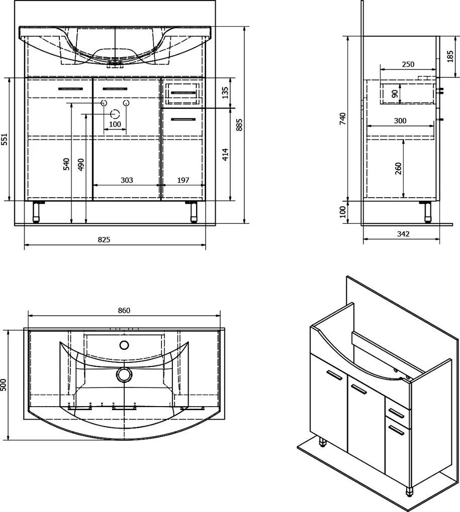 Aqualine Aqualine, ZOJA umyvadlová skříňka 82,8x74x34,3cm, bílá, 51083A