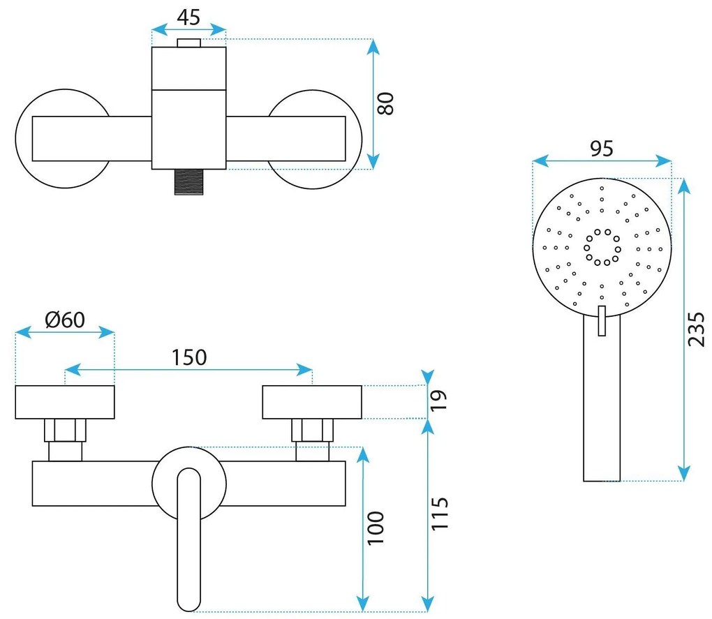 Nástěnná sprchová baterie REA Ontario, kartáčovaná měď