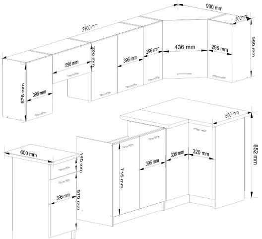 Rohová kuchyňská linka OLIWIA 3 m bílá