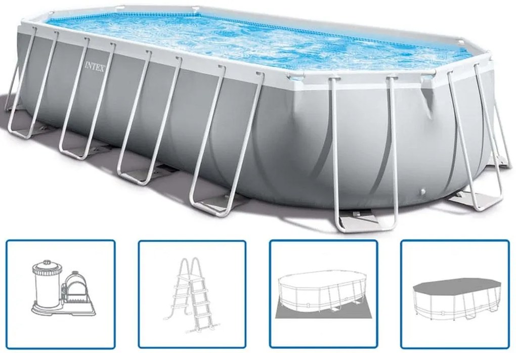 INTEX Prism Frame Oval Premium Pools bazénový set 610 x 305 x 122 cm s kartušovou filtrační pumpou 26798NP