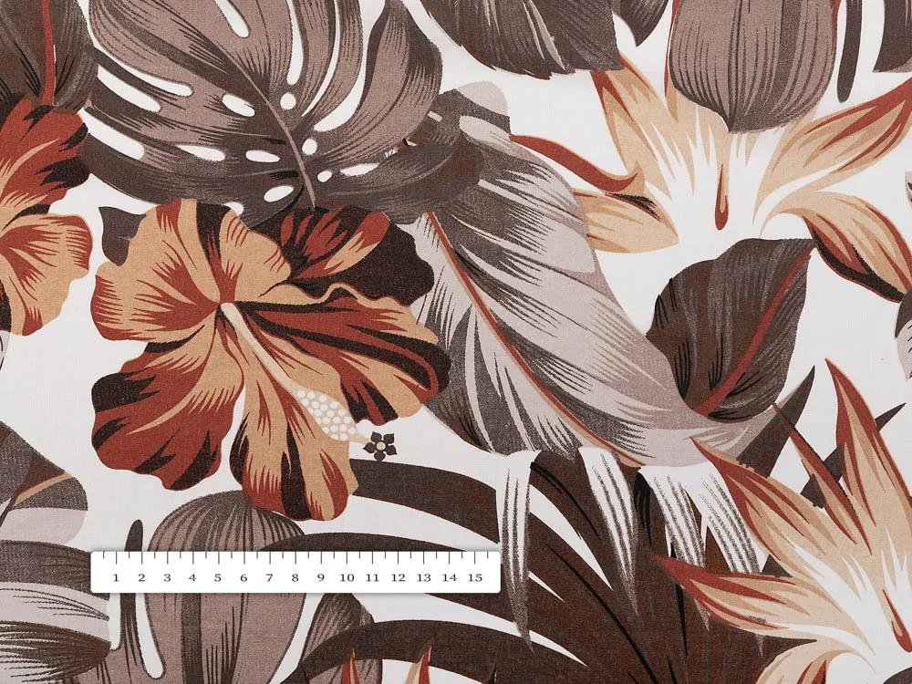 Biante Bavlněný běhoun na stůl Sandra SA-441 Hnědo-cihlové květy a listy monstery 20x140 cm
