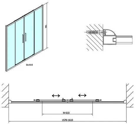 Polysan Lucis Line Sprchové dveře 160 cm, chrom/čiré sklo, DL4315
