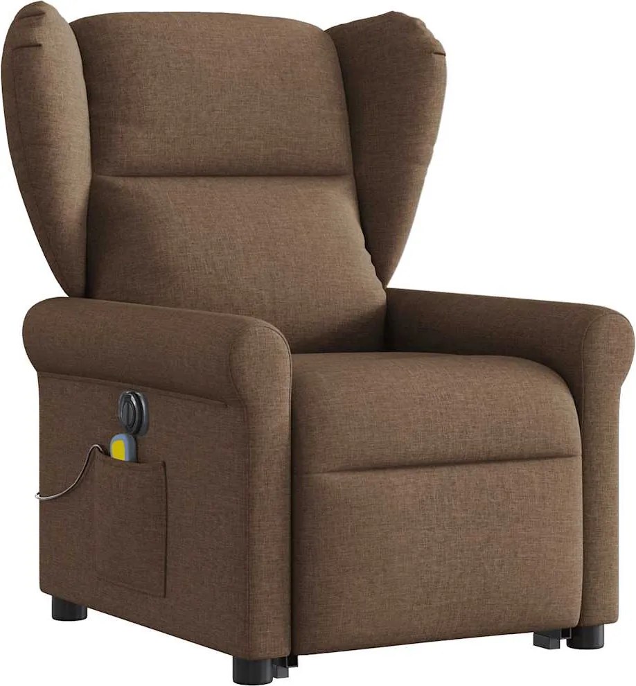 Elektrické zvedací masážní polohovací křeslo hnědé textil 3303408