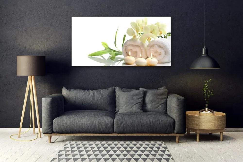 Plexisklo-obraz Lázně Ručníky Svíce Orchidej 120x60 cm