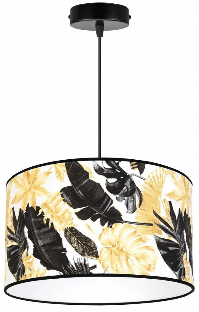 Závěsné svítidlo Gold Flowers, 1x bílé textilní stínítko s květinovým vzorem, (výběr ze 2 barev konstrukce), (fi 35cm)