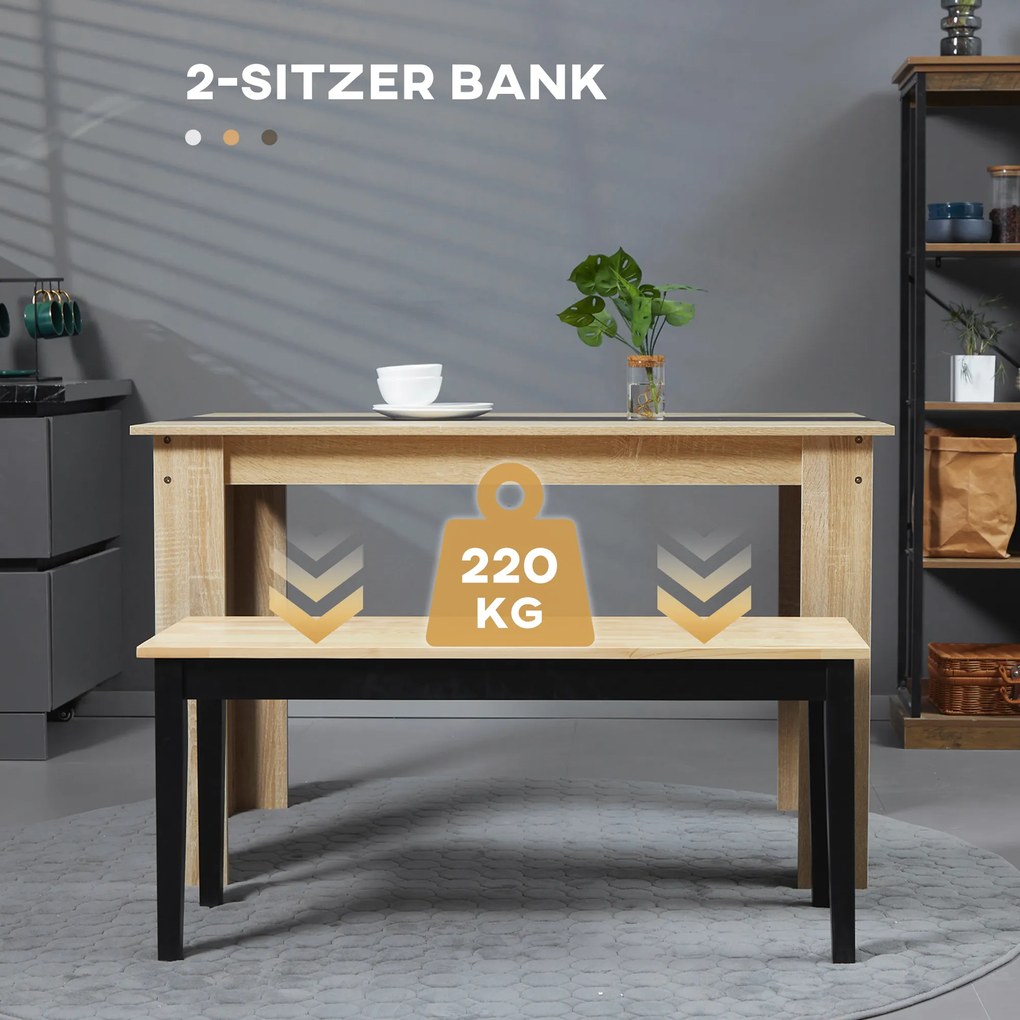 HOMCOM 2místná jídelní lavice z borovicového dřeva, kuchyňská lavice do obývacího pokoje do 220 kg, přírodní, 102x36x45cm, robustní a stylová
