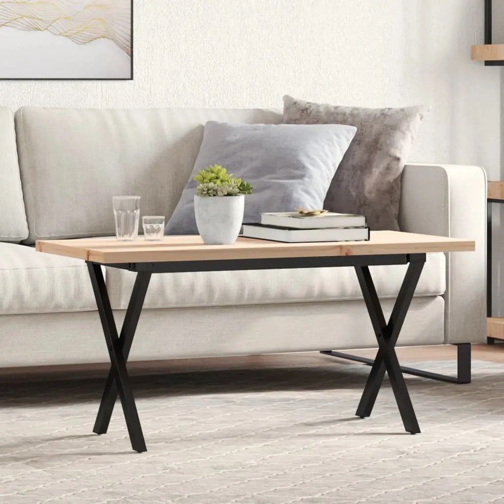 Konferenční Stolek S X Rámem 90X40X45,5Cm Borové Dřevo A Litina Světle Šedá