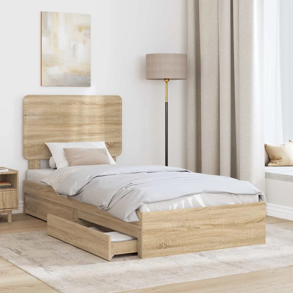Postel s úložným prostorem se zásuvkou Sonoma dub 100 x 200 cm 3412716
