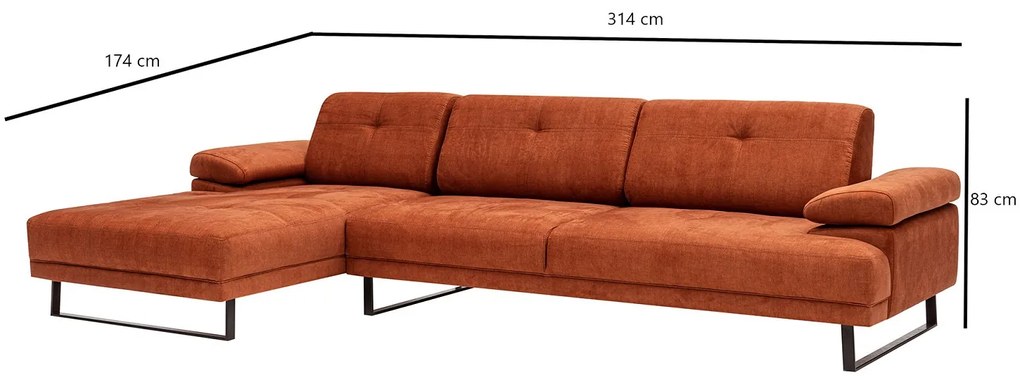 Designová rohová sedačka Vatusia 314 cm oranžová - levá