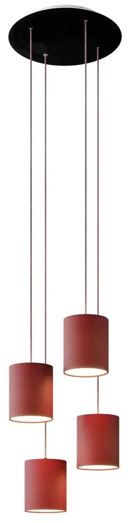 creative cables Závěsná lampa se 4 světly, s kulatým XXL baldachýnem Rose-one, textilním kabelem a válcovými plátěnými stínidly Barva: Černá, Montáž: Udělej Si Sám Sada