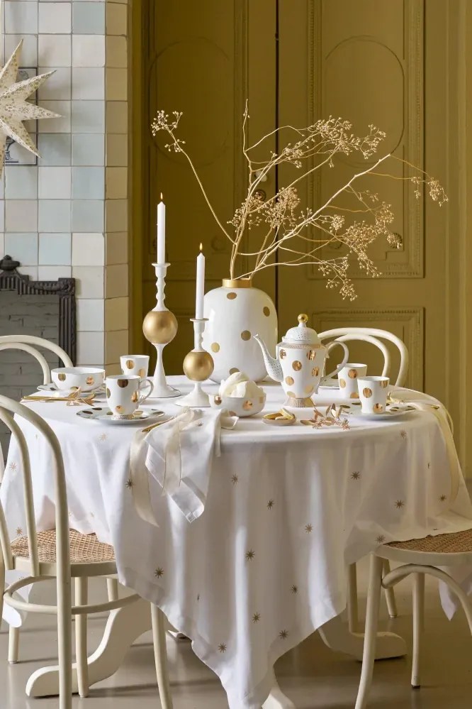 Pip Studio Dot Delight hrnek bez ucha s odkládacím táckem 270ml, bílo-zlatý (hrnek bez ucha z tenkostěnného porcelánu)