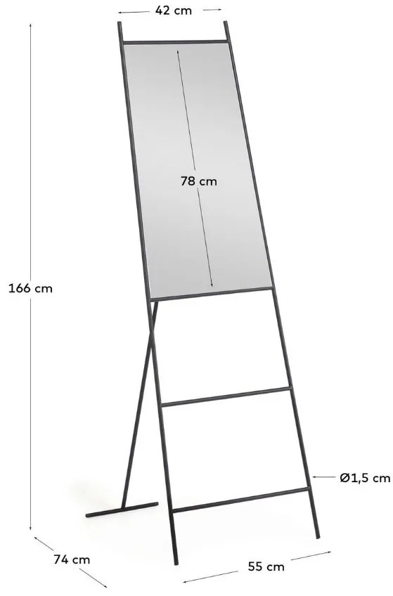 OnaDnes -20% Černé kovové stojací zrcadlo Kave Home Norland 55 x 166 cm