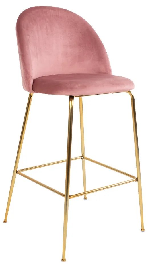 House Nordic Barová židle v sametu, růžová s nohami mosazného vzhledu, HN1214