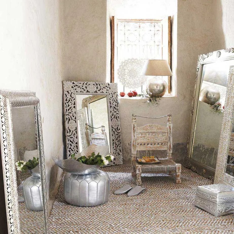 Smilargan Orientální marocký taburet Fatima - stříbrný s šedým prošíváním