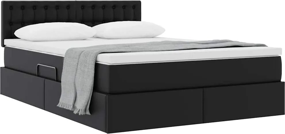 Postel s úložným prostorem a matrací s čelo Černá 140 x 190 cm 3370393