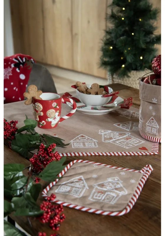 Textilní košík na pečivo s motivem perníkových domečků Gingerbread Bliss – 15x16 cm