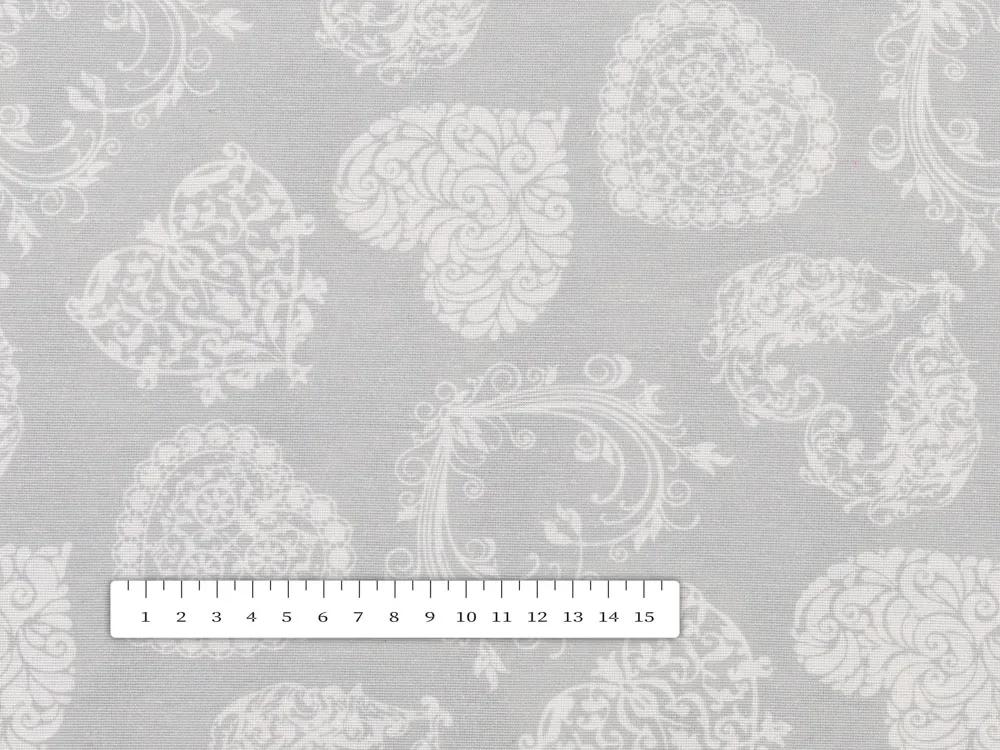 Biante Dekorační běhoun na stůl PML-071 Srdce s ornamenty na šedém 35x180 cm