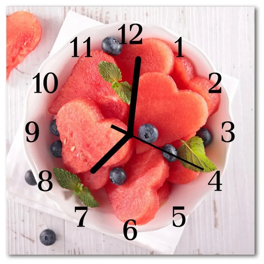 Nástenné skleněné hodiny Srdce z melounu 30x30 cm