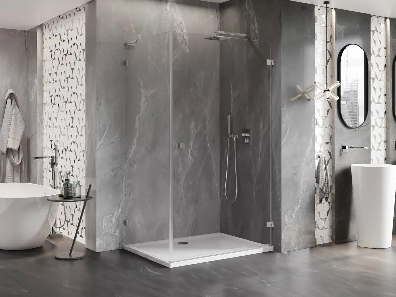 Mexen Lunar-B L výklopný sprchový kout pravý 90 x 80 cm, čiré sklo, broušená ocel, 832L-090-080-97-00-P