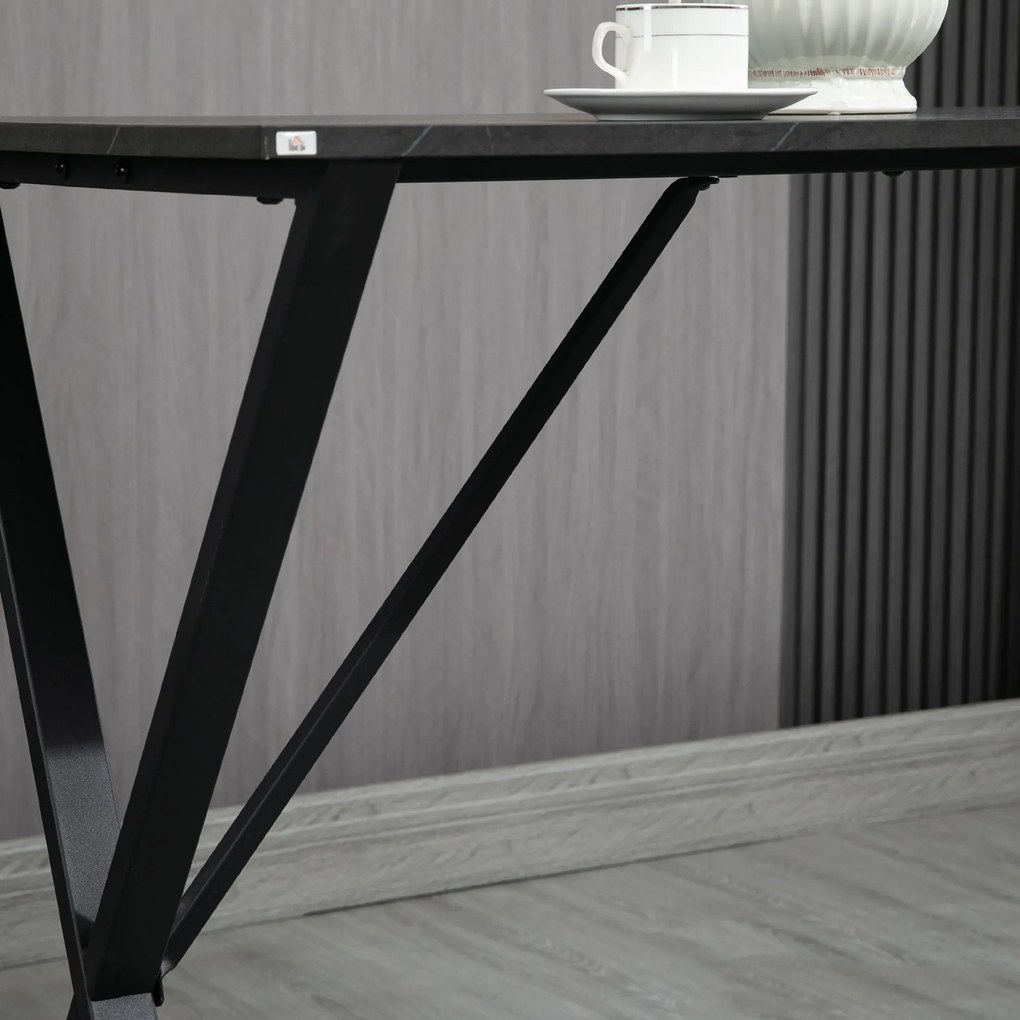 HOMCOM Moderní barová plocha v industriálním stylu, vysoký kuchyňský stůl s dřevem s mramorovým efektem a ocelí, 120 x 60 x 102 cm, černý