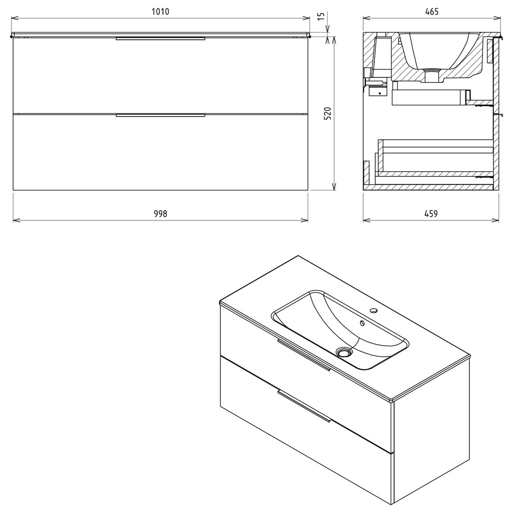 Sapho Sapho, CIRASA umyvadlová skøíòka 99,8x52x46cm, dub Alabama, CR100-2222