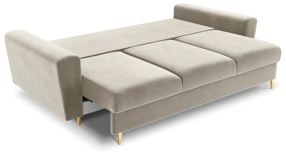 Béžová sametová rozkládací/s úložným prostorem pohovka 235 cm Kyoto – Cosmopolitan Design