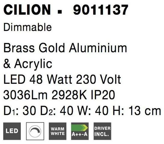 Nova Luce Stropní LED svítidlo CILION zlatý mosazný hliník a akryl 48W 2928K stmívatelné