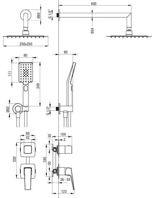 Deante Blur, podomítkový sprchový set s hlavovou a ruční sprchou, chrom, DEA-NQL_09YK