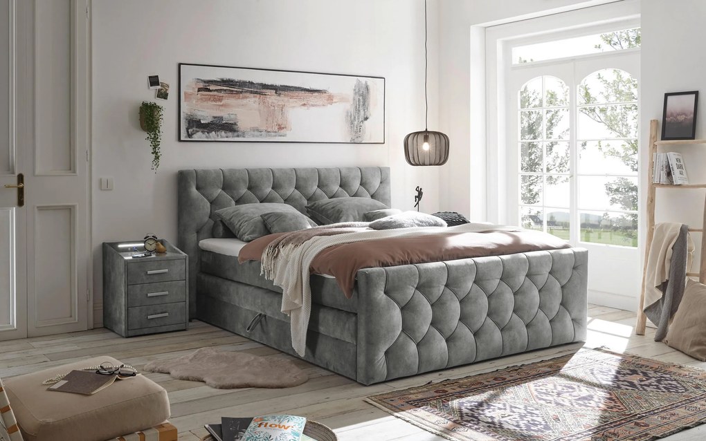 XXXLutz POSTEL BOXSPRING, 180/200 cm, šedá MID.YOU - Postele s úložným prostorem - 002220049103