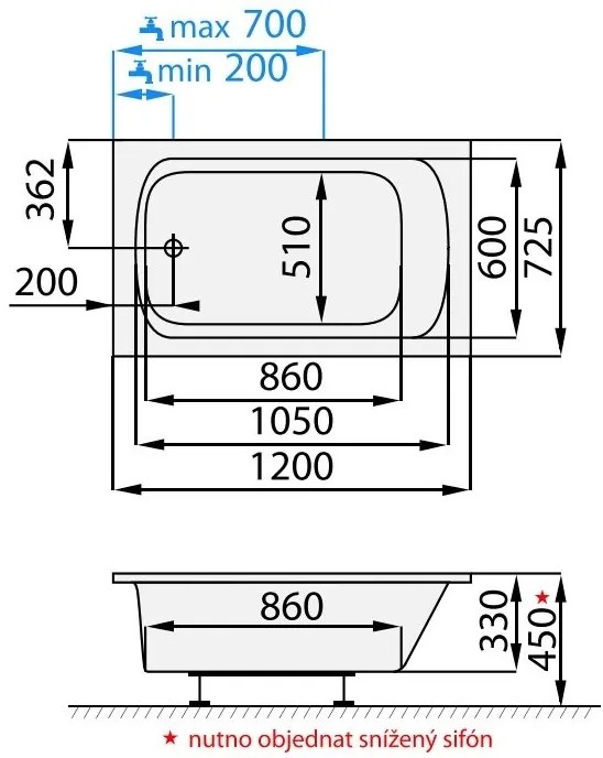 Santech ONE 120 x 72,5 cm SAONE120 vana nízká akrylátová
