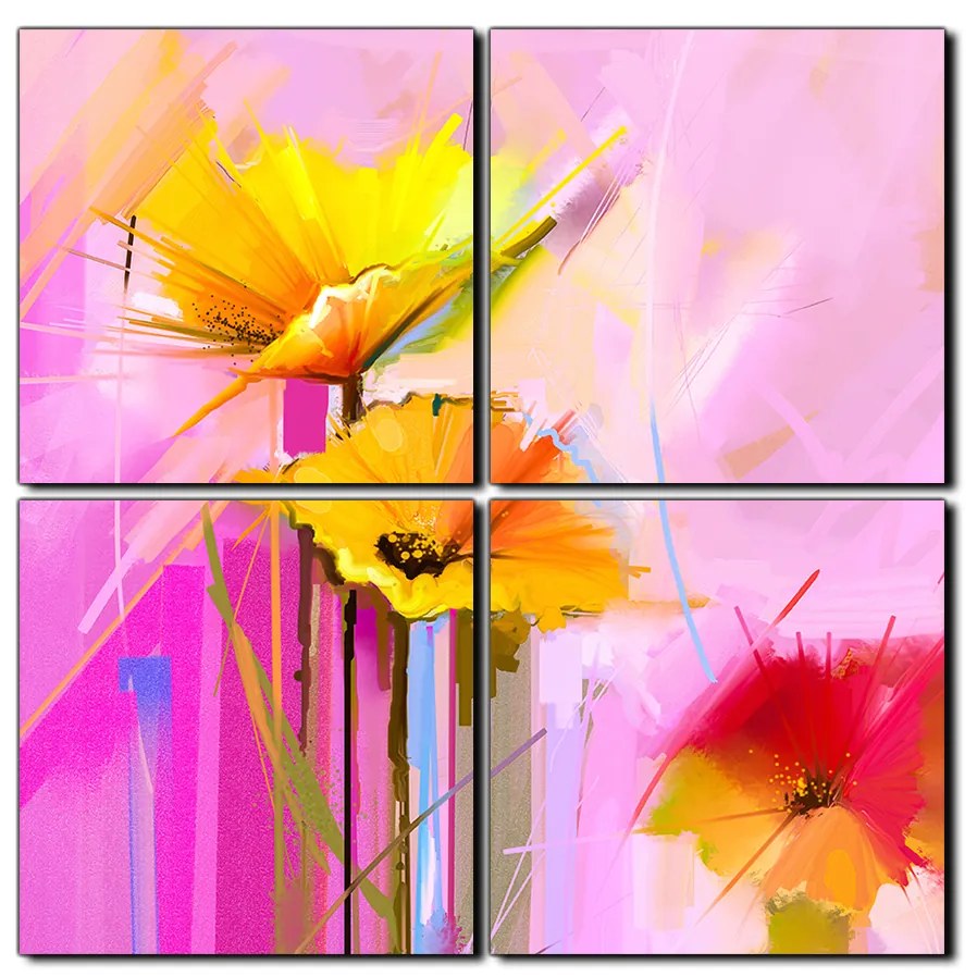 Obraz na plátně - Abstraktní malba, jarní květiny reprodukce- čtverec 3269E (100x100 cm)