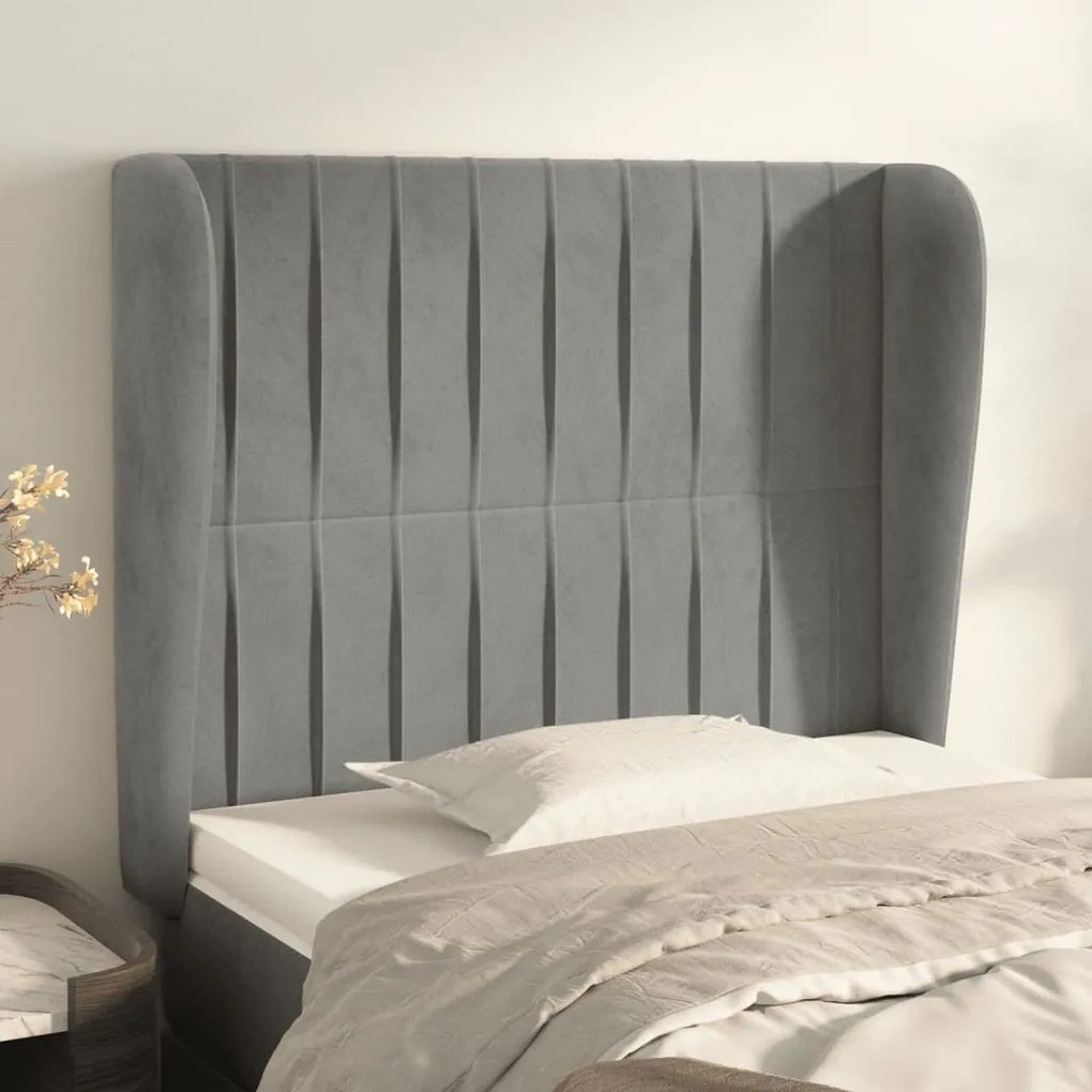 Čelo postele typu ušák světle šedé 93 x 23 x 118/128 cm samet 3118230