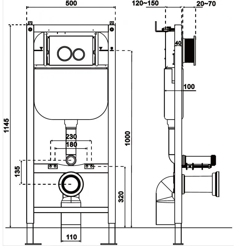 Mexen Tex Air E, podomítkový rám s pneumatickým ovládáním pro WC, 61109A