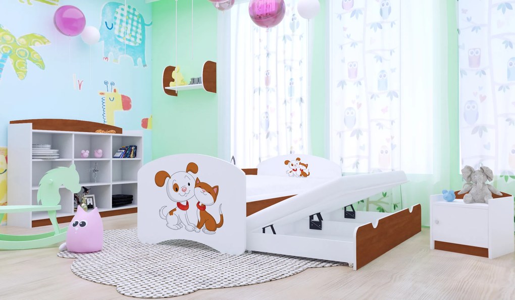 Svět pokojů Dětská postel Kevin pro dvě děti - pejsek a kočička + matrace zdarma Barva: Bílá, Rozměr: 160x80 cm, Zábrana: NE