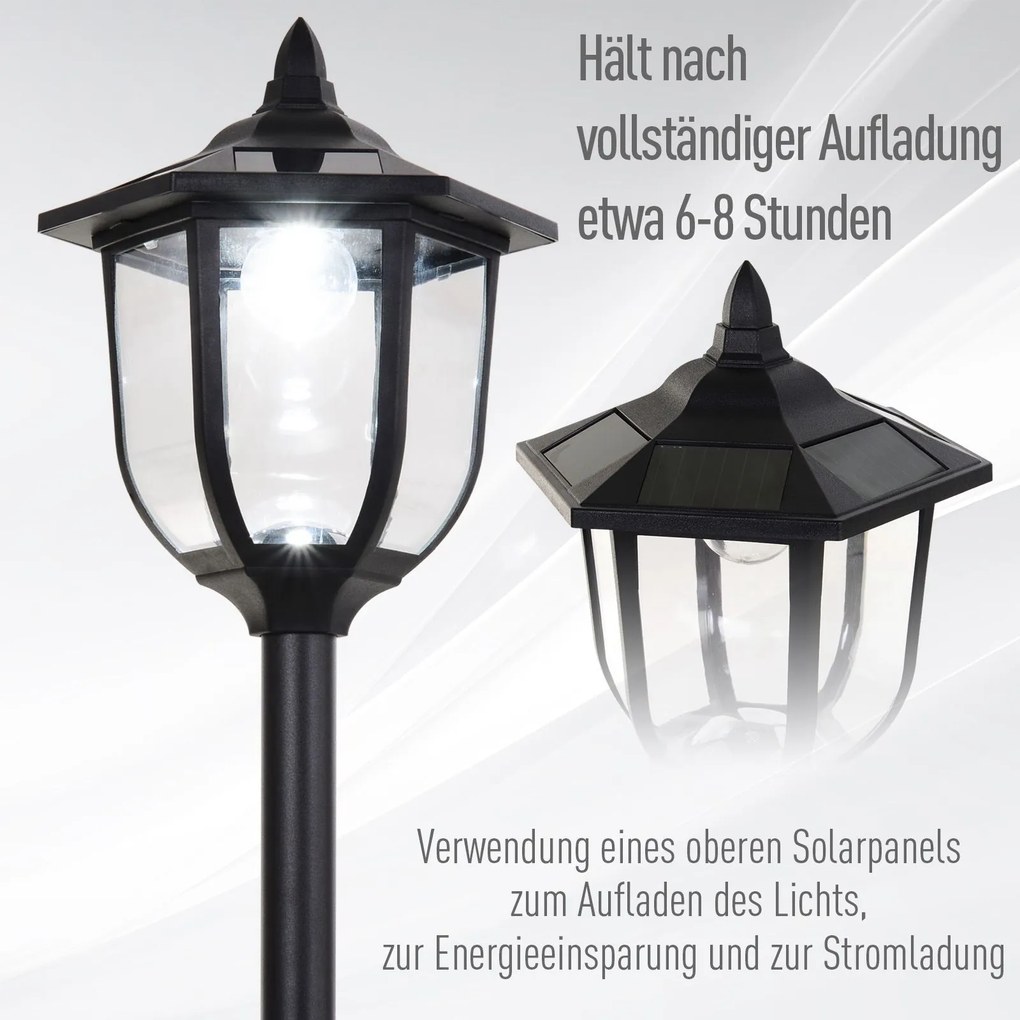 Zahradní solární světlo Outsunny LED zahradní lucerna 30/60 lumenů, černý plast, Ø26,5 x H177 cm, ideální pro zahradu a terasu