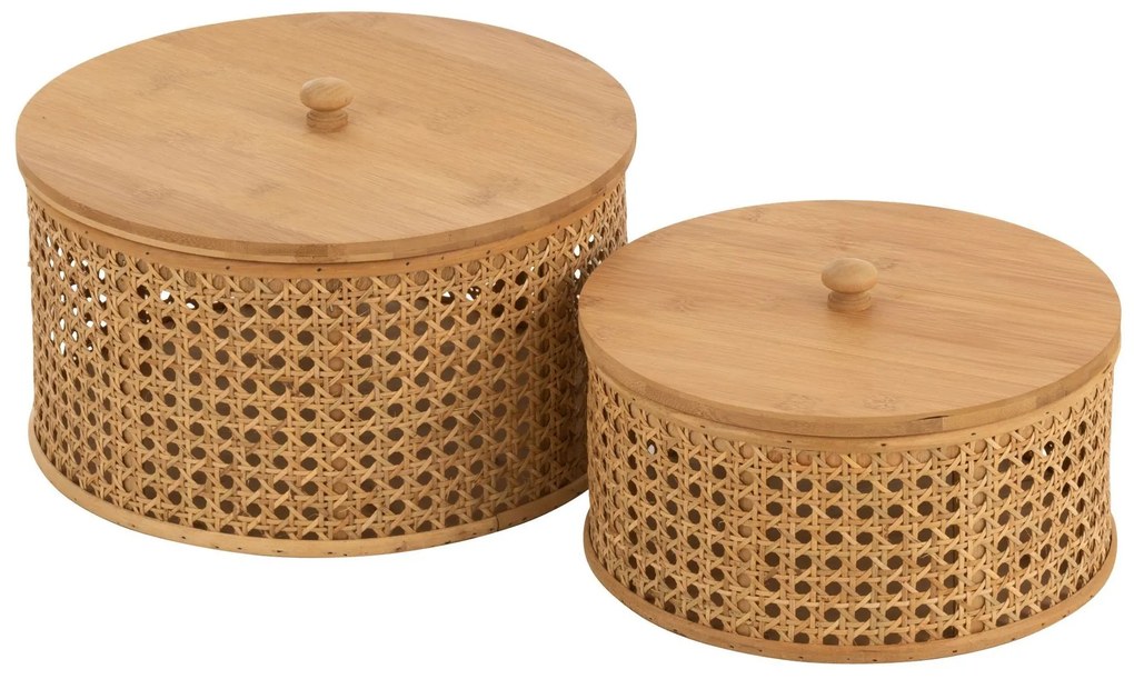 Set 2ks kulatých ratanových boxů s výpletem Rattan Boom  - Ø 31*19cm