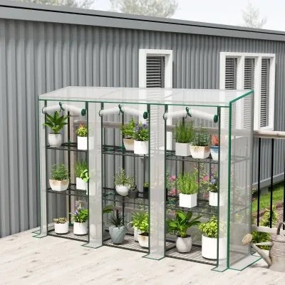 Outsunny 3patrový PVC skleník s ocelovým rámem, 2 rolovací dveře na zip — 215 x 46 x 151 cm, bílý