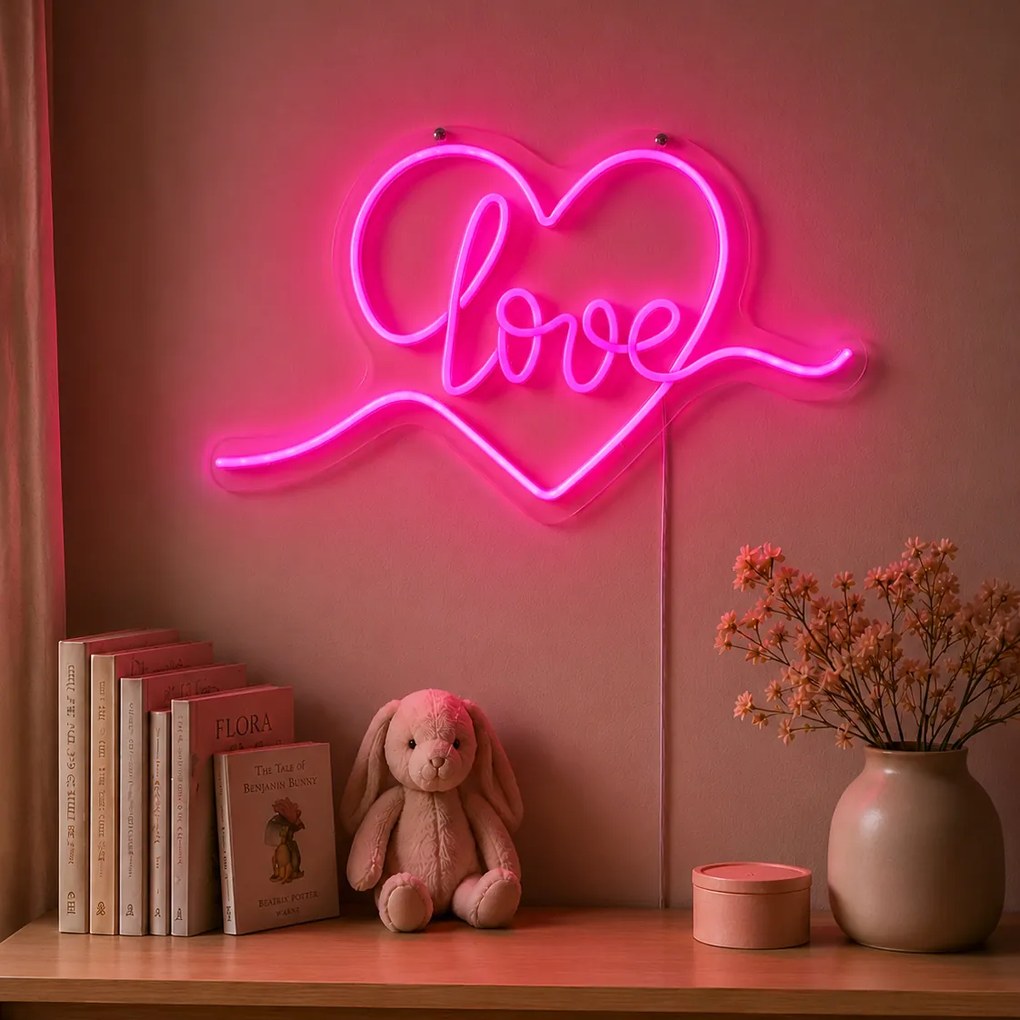 Neonové nástěnné světlo růžové vč. LED - Love