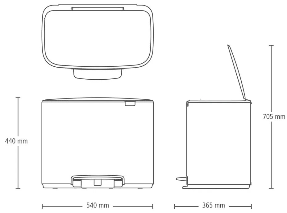 Matně černý nášlapný ocelový odpadkový koš na tříděný odpad 11+23 l Bo – Brabantia