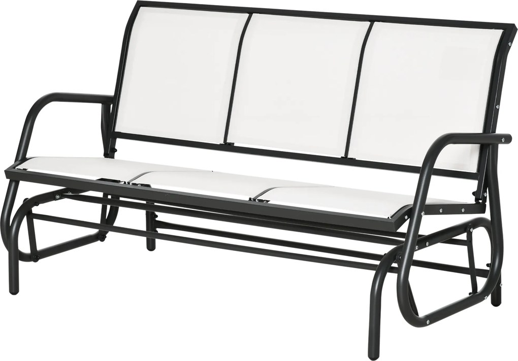 Outsunny zahradní houpačková lavička pro 3 osoby z kovu a prodyšného síťového materiálu, 147x75x85 cm, béžová